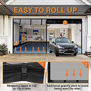 Garage Door Screen for 1 Car 9x7Ft - Magnetic Closure, Reinforced Fiberglass Mesh, Heavy Duty Weighted Bottom, Hands-Free Operation, Easy Assembly & Pass-Through
