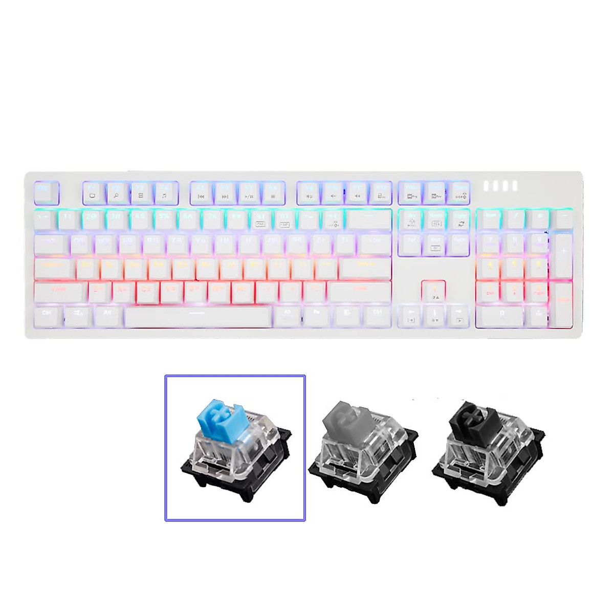 ABKO K515 RGB Gaming Quick Swap Switch Mechanical Keyboard (English/Korean Keycaps) (White, Blue Switch)