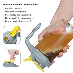 3 Pack Wide Mouth Mason Jar Pouring Spout Lid with Handle for Ball Mason Jars, Leak-free and Airtight, Turns your Mason Jar into Pitcher