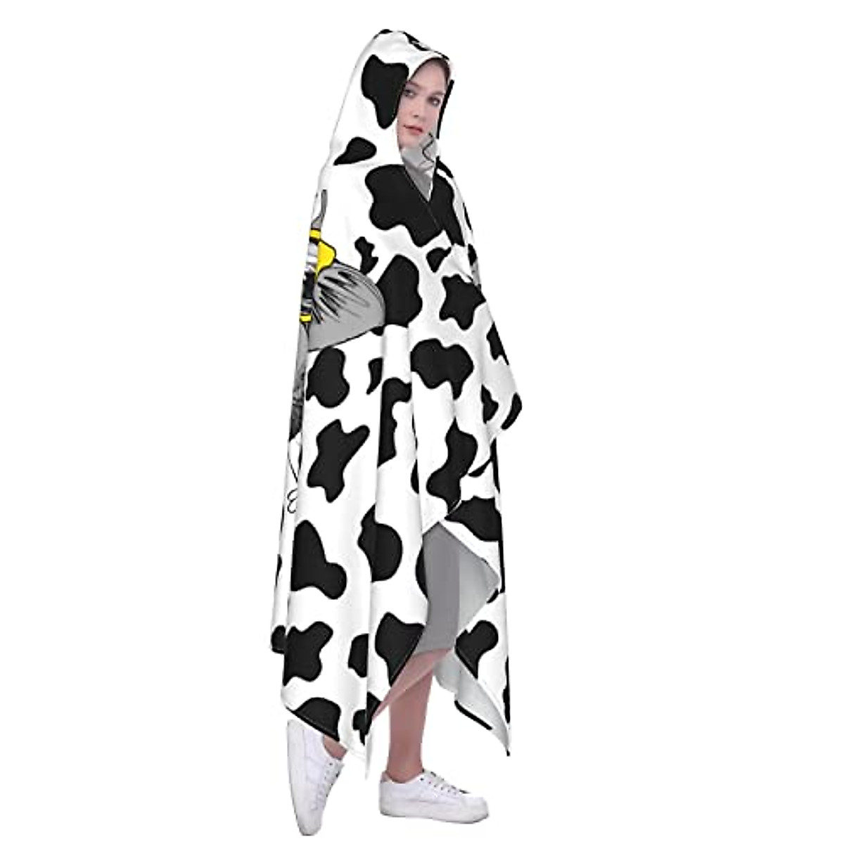 Cow Print Hooded Blanket Flannel Wearable Throw Blanket,Blanket Hoodie Warm Wearable Blanket Soft Fleece Throw Blankets Comfy Hoodie Blankets for Kids Adults