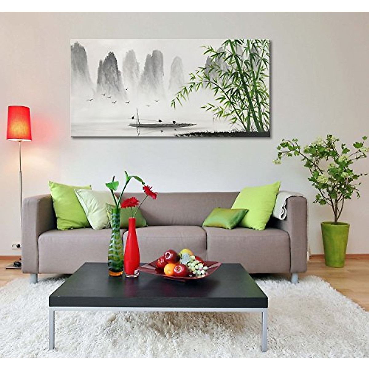 Large Hand Painted Traditional Chinese Painting Black and White Modern Landscape Canvas Wall Art Handmade Bamboo Artwork