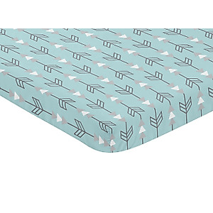 Sweet Jojo Designs Turquoise Blue and Grey Arrow Baby Boy or Girl Unisex Fitted Mini Portable Crib Sheet for Earth and Sky Collection - for Mini Crib or Pack and Play ONLY