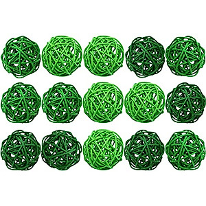 TKEJZu 15 Pcs Wicker Rattan Balls 2 Inch Small Decorative Balls Twig Orbs Spheres Vase Fillers for Green Themed Wedding Bridal Baby Shower Valentine's Day Home Decor Green Mint Dark-Green