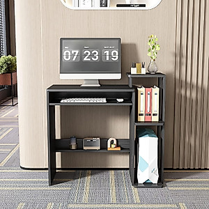 Small Computer Desk, Small Desk with Keyboard Tray and Bookshelf, 26''Home Office Desk for Space Saving, Small Home Laptop Notebook Computer Desk with Storage Shelves Computer Writing Desk, Black