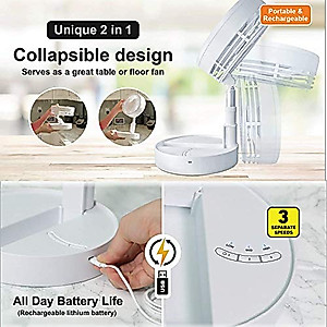 Bell+Howell My Foldaway Fan Rechargeable Fan Ultra Lightweight Portable Compact Extendable to 4 Feet High with 3 Speed Modes As Seen On TV