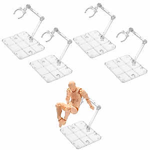 LotCow 4 Pcs Action Figure Display Stands Adjustable Action Figure Display Holder Base Sturdy Base Clear Doll Model Support Stand for 6 inch Action Figures