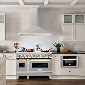 ZLINE 48 in. Autograph Edition Convertible Fingerprint Resistant DuraSnow® Stainless Steel Range Hood with Polished Gold Handle (KB4SNZ-48-G)