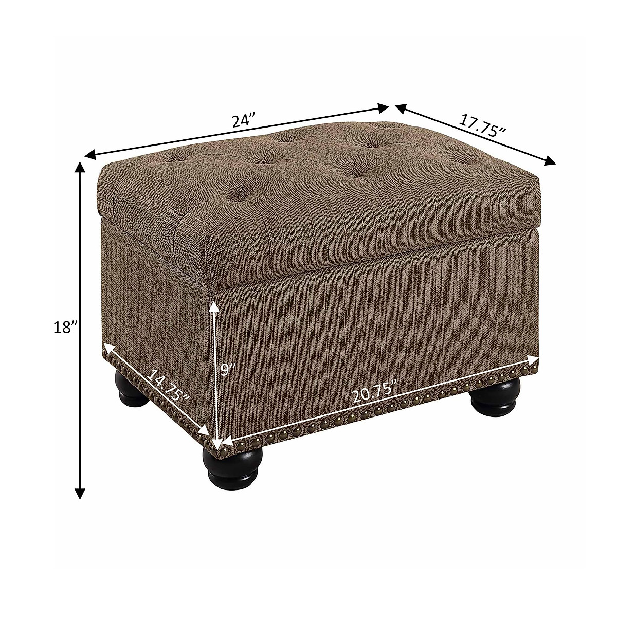 Convenience Concepts Designs4Comfort 5th Avenue Upholstered Storage Ottoman 24" - Contemporary Foot Stool and Seat with Hinged Lid for Living Room, Dining Room, Office, Sandstone Fabric