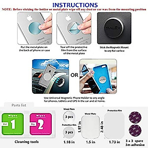 SALEX Flat Magnetic Mounts 3 Pack with 3M Adhesive. Gold Cell Phone Holder Stick on Car Dashboard, Wall, Mirror. Universal Low Profile Magnet Kit for Tablets, Smartphones with Cases up to 13 inches.