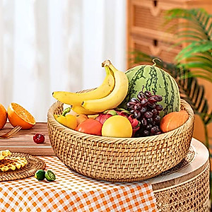 Natural Rattan Round Fruit Basket Bowls, Hand Woven Decor Serving Baskets, Wicker Storage for Dinning Room (Round Large)
