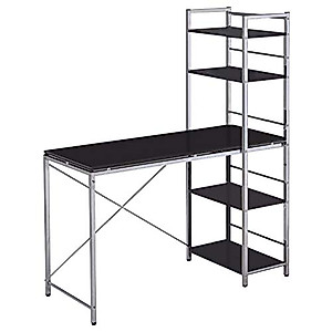 Home Office Computer Desk with 5 Tier Shelves, Writing Desk with Storage Bookshelf Study Table Workstation Corner Desk PC Laptop Desk (Black 2)