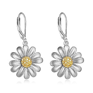 POPLYKE Daisy Earrings for Women Sterling Silver Daisy Pierced Dangle Earrings Jewelry