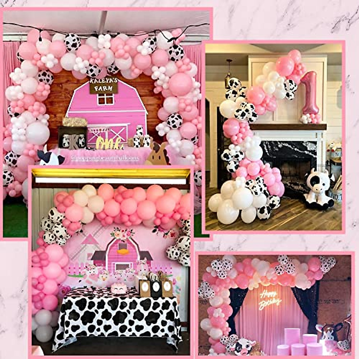 137PCS Cow Balloon Garland Arch Kit with Pink White Cow Print Balloons for CowBoy CowGirl Themed Party Baby Shower Farm Birthday Party Decorations
