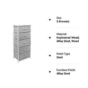 Sorbus Dresser Storage Tower, Organizer for Closet, Tall Dresser for Bedroom, Chest Drawer for Clothes, Hallway, Living Room, College Dorm, Steel Frame, Wood Top, Fabric, 5 Drawers (White/Gray)