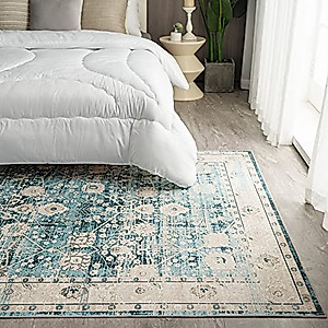 Syalife Washable Rug Vintage Area Rugs, 5'x 7' Living Room Rug with Non Slip Backing, Ultra-Thin Medallion Distressed Non-Shedding Rug, Vintage Floor Mat Indoor Rug USI001-57FG04GR