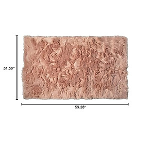 Luxe Faux Fur Hudson Rug with Soft and Fluffy Pile | Machine Washable Living Room Rug with Anti-Slip Backing | Cruelty-Free Area Rugs for Office or Bedroom, Dusty Rose, 3 ft x 5 ft