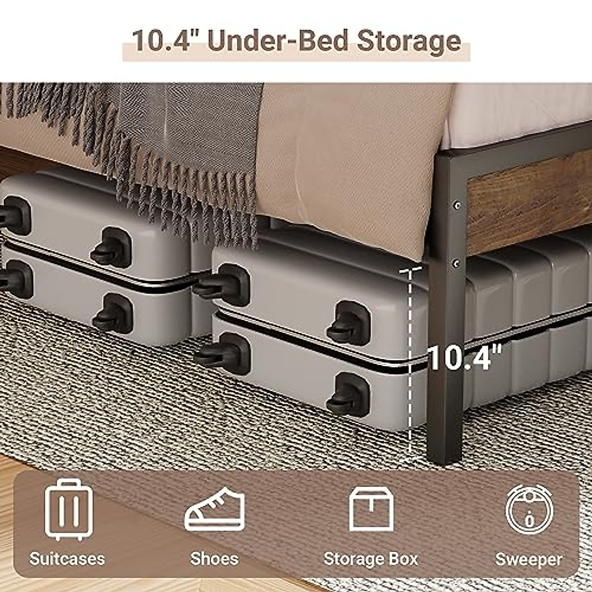 Zevemomo Full Bed Frame with 2-Tier Storage Headboard and Power Outlets, USB Ports Charging Station, Heavy Duty Metal Platform Bed Frame 800 LBS Weight Capacity, Noise-Free & No Box Spring Needed