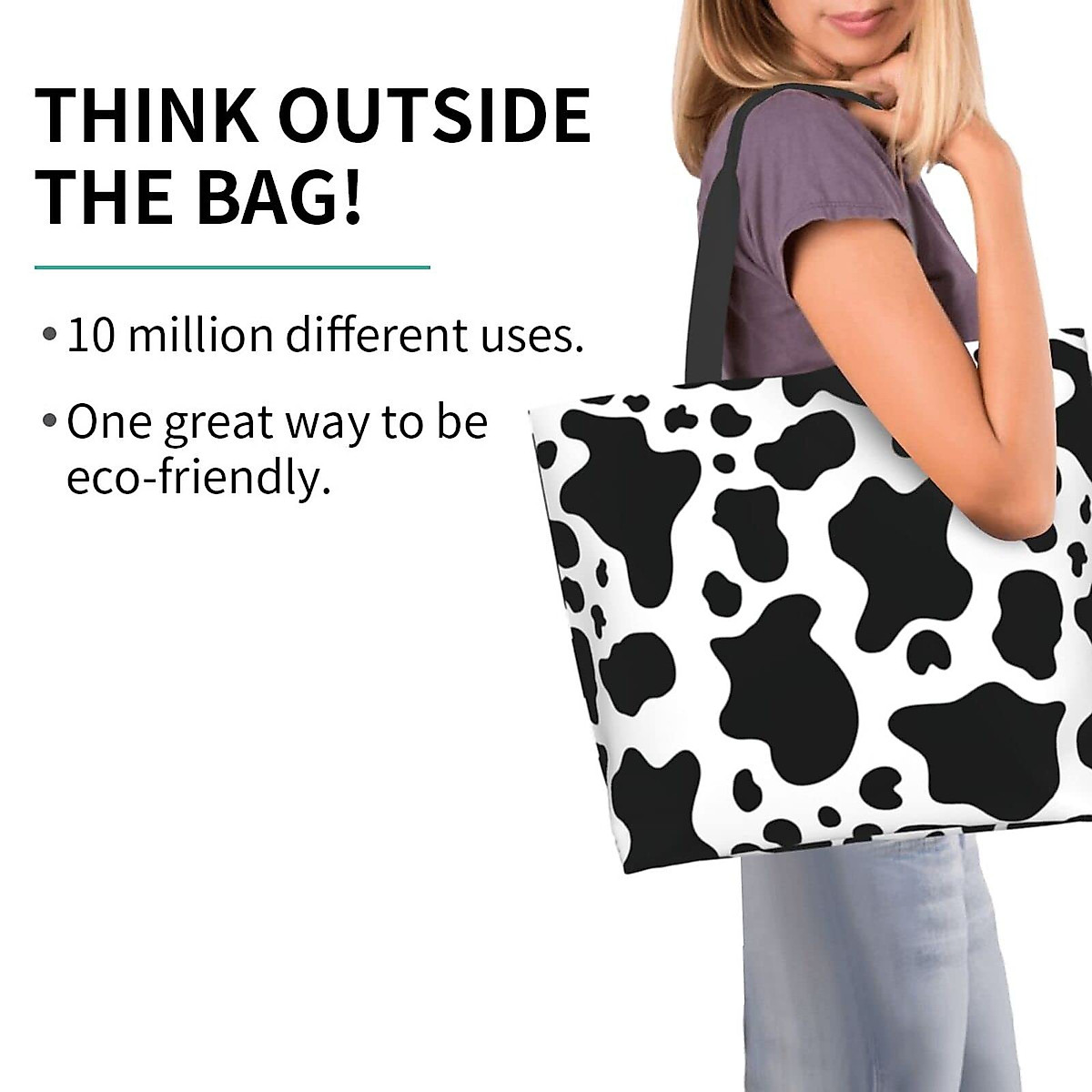 ZHIZHEND Cow Print Canvas Tote Bags with Inner Pocket,Reusable and Large Capacity Shopping Bags,Washable Tote Bag for Women Teacher Mother