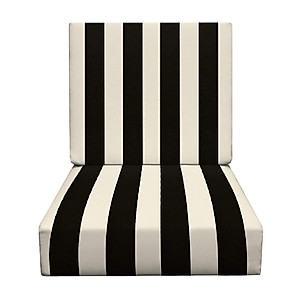 RSH DECOR: Deep Seating Foam Cushion Set | 24” x 27” Seat | All-Weather Spun Fabric | Water and Fade-Resistant | Outdoor Chair Cushion Set for Patio Furniture | Black & White Stripe