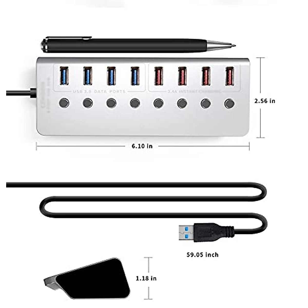 WJCCY Aluminum Alloy 8-Port USB3.0 Splitter 4 Port Laptop Extended USB HUB 4 Port Fast Charging Adapter External 12V 4A Power Supply