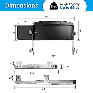 28"Wx10"D Under Desk Mounted Keyboard Tray with Mouse Platform Steel Keyboard Tray Under Desk Slide with Rotational Mouse Platform, Black Keyboard Drawer Desk Extender