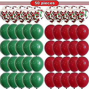 Christmas Balloons 12 inch 50 Latex Balloons Balloon Wreath Birthday Set Christmas Party Supplies (Red and Green Sequin Pack)