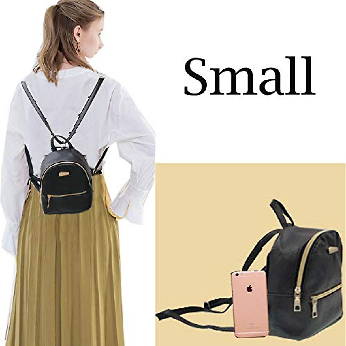 Donalworld Women Floral School Bag Travel Cute PU Leather Mini, Blak, Size Small