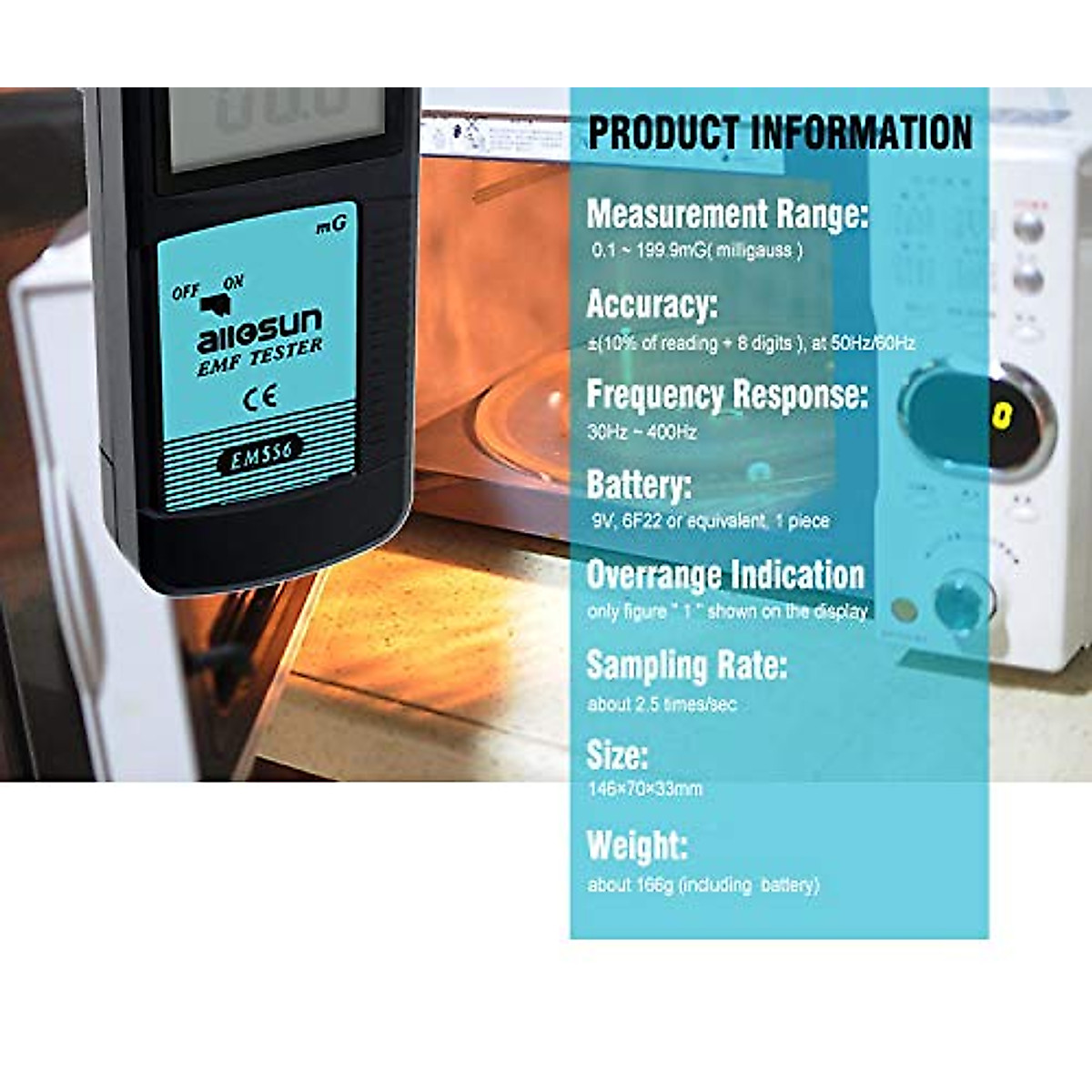 allsun Digital EMF Tester Electromagnetic Radiation Meter Electromagnetic Field Wave Detector Magnitude Detector Handheld LCD Household Dosimeter