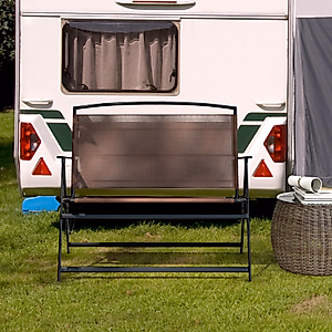 Tangkula Folding Outdoor Garden Bench, 2-Person Patio Bench with Backrest and Armrests, Outdoor Portable Folding Loveseat for Front Porch, Backyard (Brown)