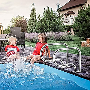 VINGLI 2PCS Swimming Dual Pool Hand Rail, Stainless Steel 3-Bend Pool Stair for Inground Pool with Quick Mount Brace Plate 32x22.5''