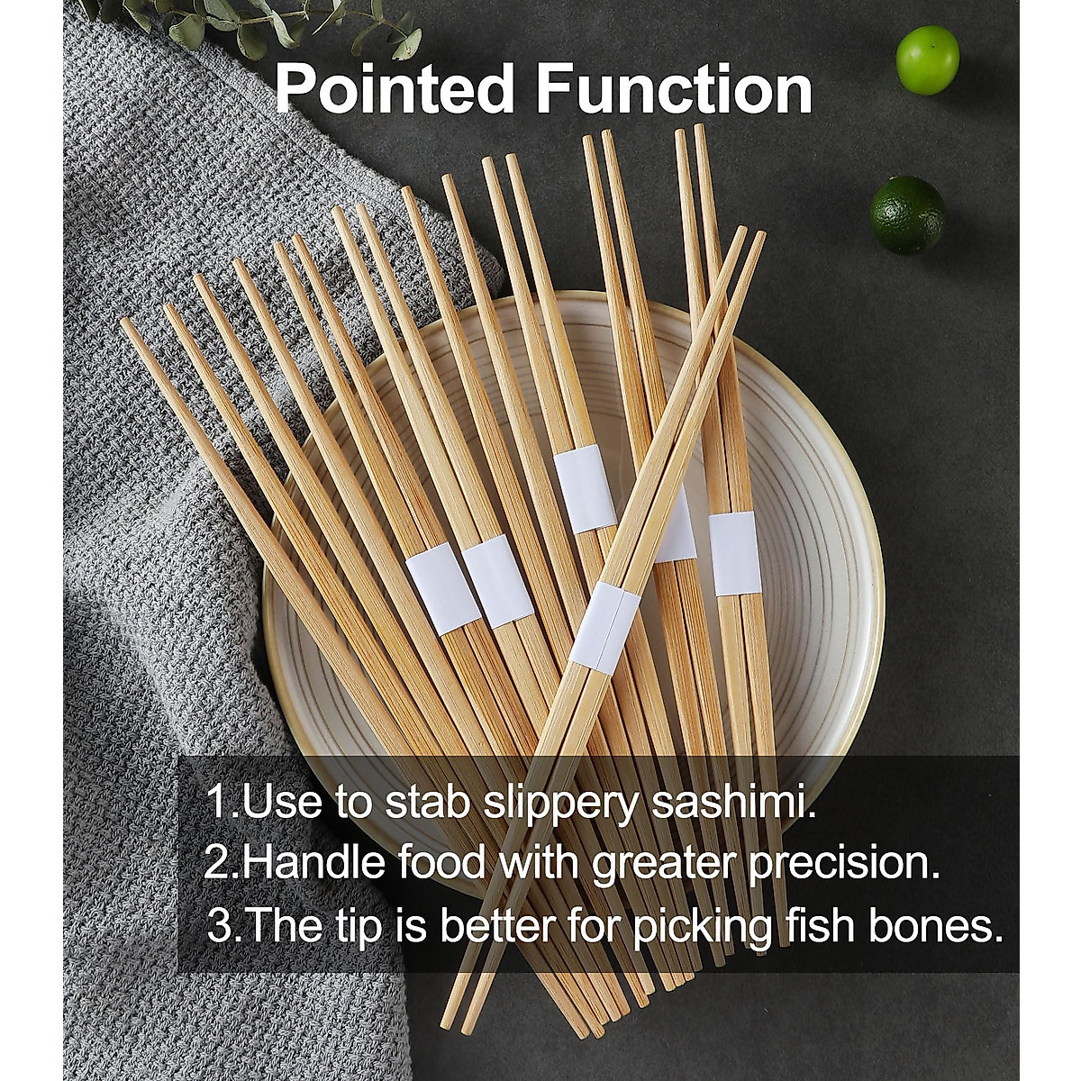 LOROTOCO 100Pairs Bamboo Chopsticks Disposable | Japanese | Sushi | Separated | Non Slip | Pointed Chopsticks-（9.45in）
