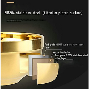 【XMJRL】304 food grade Insulated bowl Stainless steel bowl Thickened double layer Golden anti scald restaurant home children / adults (146.8cm)