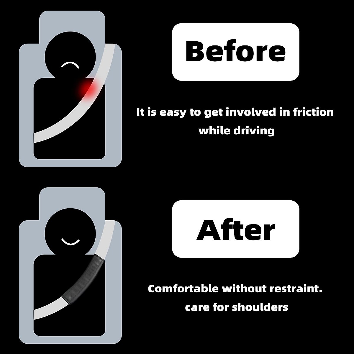 2Pcs Seat Belt Pads Leather Seat Belt Covers, Seat Belt Shoulder Pad to Protect The Shoulder and Neck, Universal Car Seat Belt Pad Cover, Apply to Automotive/Truck/SUV/Backpack Strap(Black)