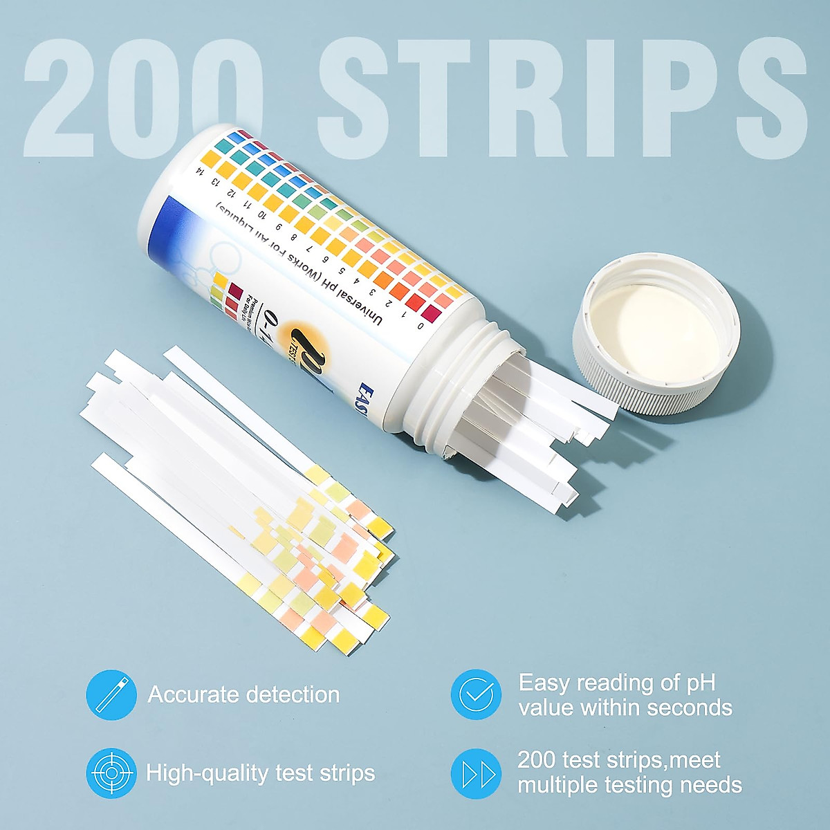 200pcs pH Test Strips (0-14) - Highly Accurate Litmus Paper for Testing Urine, Saliva, Drinking Water, Aquariums, Pools, Labs, Food, and Soap Making