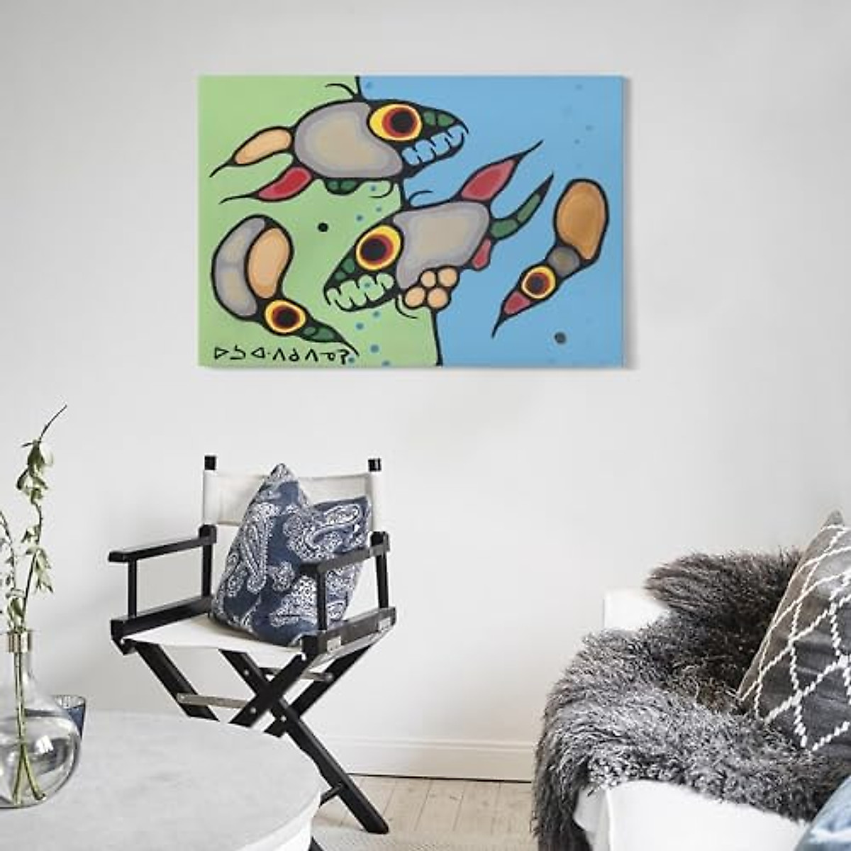 Little Loon Dances with Fish Spirit by Norval Morrisseau Prints Poster Canvas Art Poster And Wall Art Picture Print Modern Family Bedroom Decor Posters 08x12inch(20x30cm)