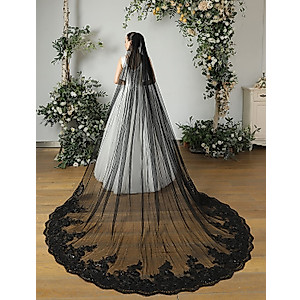 EllieHouse Womens 1 Tier Cathedral Length Wedding Bridal Veil With Comb X66 Black