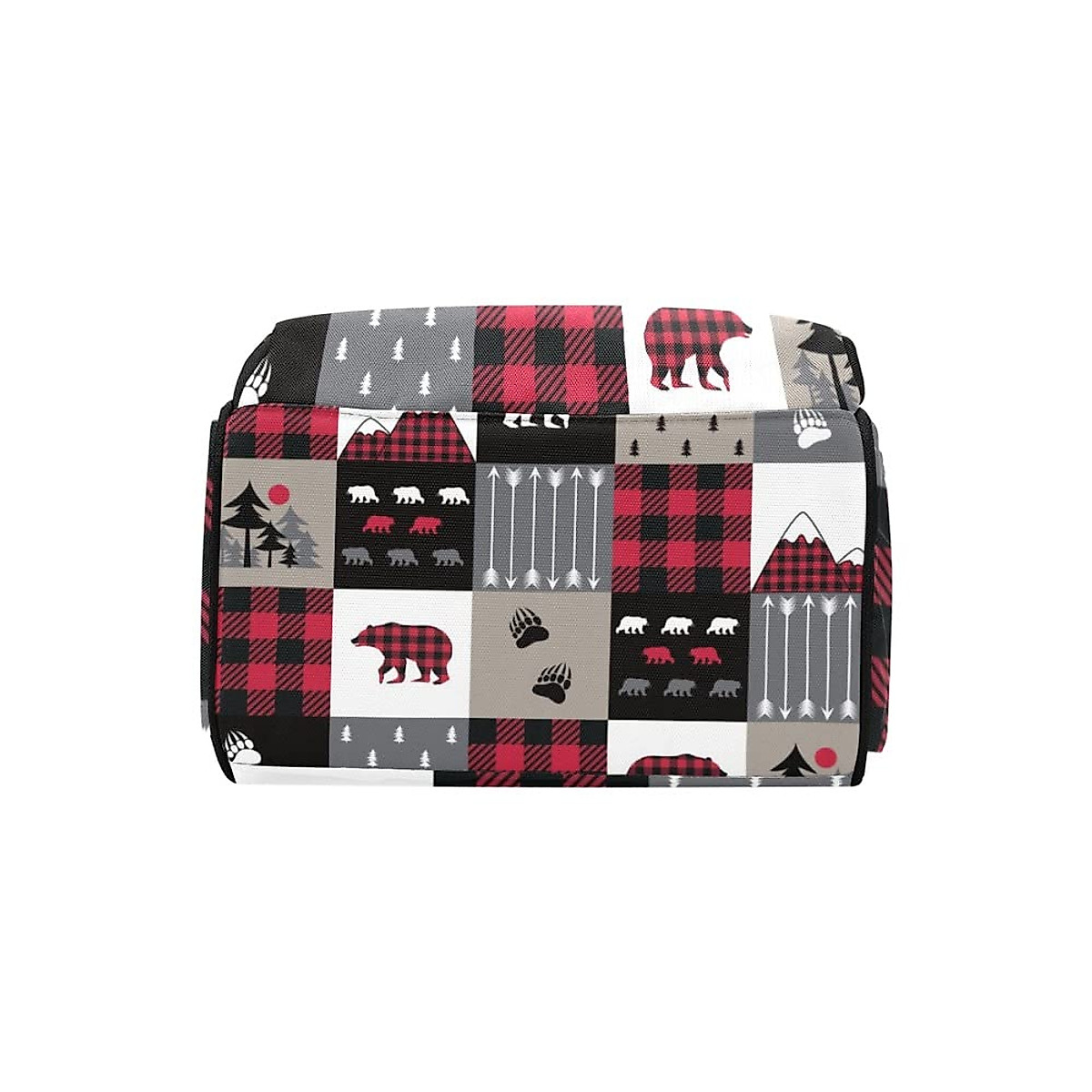 Plaid Bears Mountains Black Personalized Diaper Backpack with Name,Custom Travel DayPack for Nappy Mommy Nursing Baby Bag One Size