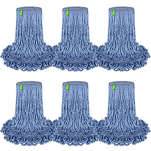 KLEEN HANDLER Blended Loop End Heavy Duty Mop Head Replacement, Wet Mop Refills for Commercial and Household Floor Cleaning, Blue, 20 Oz (6-Pack)