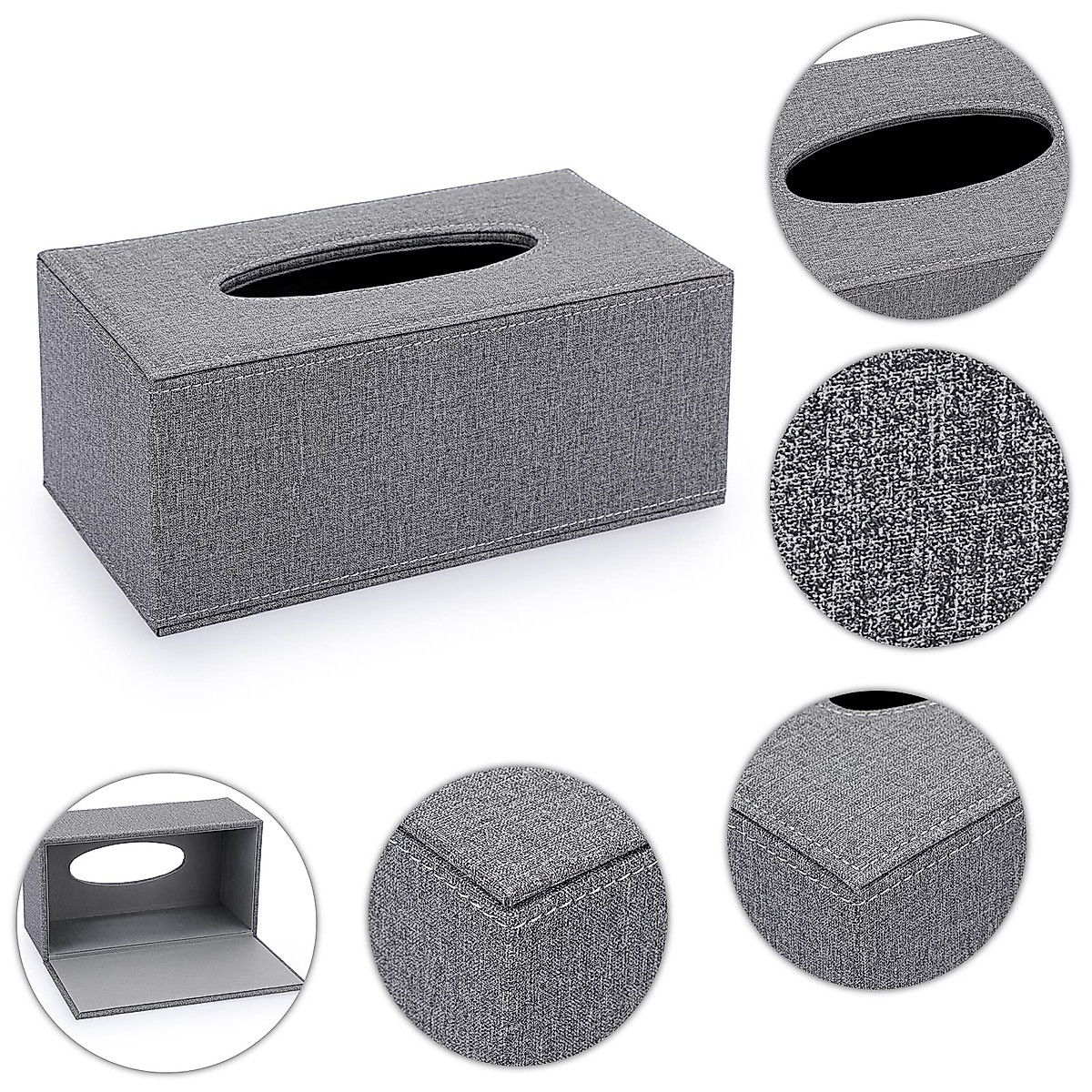 Sumnacon Tissue Box Cover Rectangle Linen Tissue Box, Stylish Tissue Box Holder with Magnetic Bottom,Decorative Tissue Cover for Bathroom Living Room Toilet Table Desk Office Car, Grey