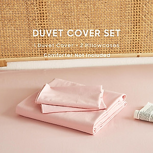 Wake In Cloud - Cotton Duvet Cover Set, Full Size, Light Blush Pink, 100% Washed Cotton, Linen Like Textured, Breathable Percale Durable Comfy Farmhouse Neutral Bedding Set, 3 Pieces