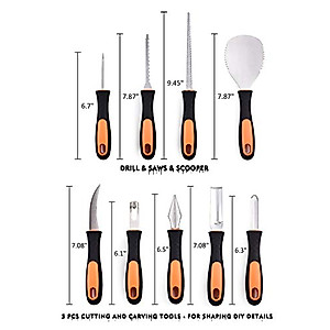 7Felicity Professional Halloween Pumpkin Carving Kit, Anti-Slip Rubber Handle, 9 Piece Stainless Steel Pumpkin Carving Tools Knife Set for Halloween DIY Decoration, with Storage Bag