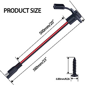 mankk 1.8ft SAE Power Socket Sidewall Port 10AWG Cable SAE Connector Weatherproof Universal Flush-Mountable Connector with Screws for Solar Generator Battery Charger M-V-013-LS