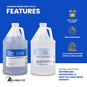 Alumilite Amazing Clear Cast [1 gal A + 1 gal B (2 Gallons) 2 Part Liquid Kit] High-Gloss Plastic Finish | Multi-Purpose Epoxy Resin for Casting & Coating Countertop, Wood, Crafts & Encapsulation Art