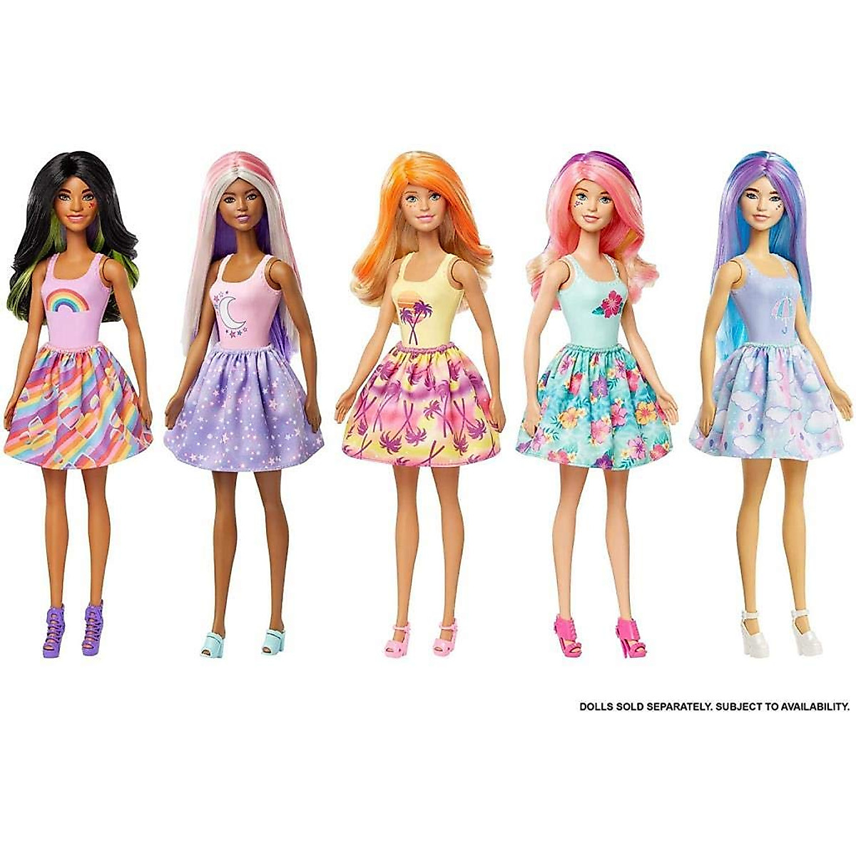 Barbie Color Reveal Doll with 7 Surprises: 4 Mystery Bags Contain Surprise Wig, Skirt, Shoes & Sponge; Water Reveals Metallic Blue Doll’s Look & Creates Color Change on Face & Wig