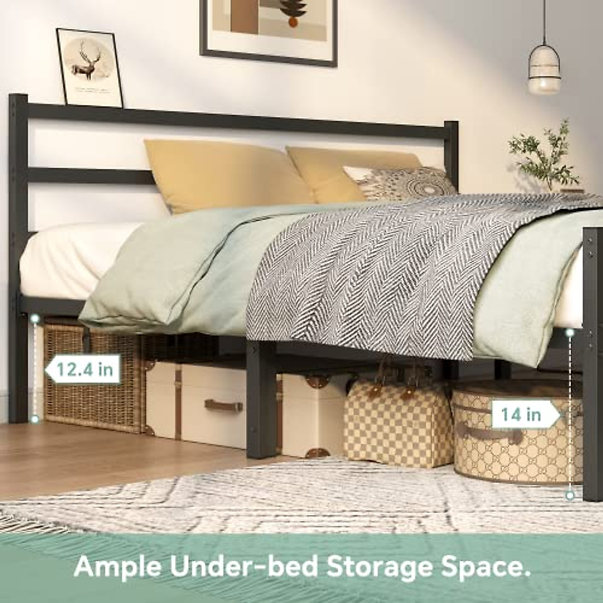 FEMOND Full Bed Frame with Headboard and Footboard, 14 Inch Metal Bed Frame Platform with Storage, Noise Free, No Box Spring Needed, Anti-Slip, Easy Assembly (Max Load: 2000lb)