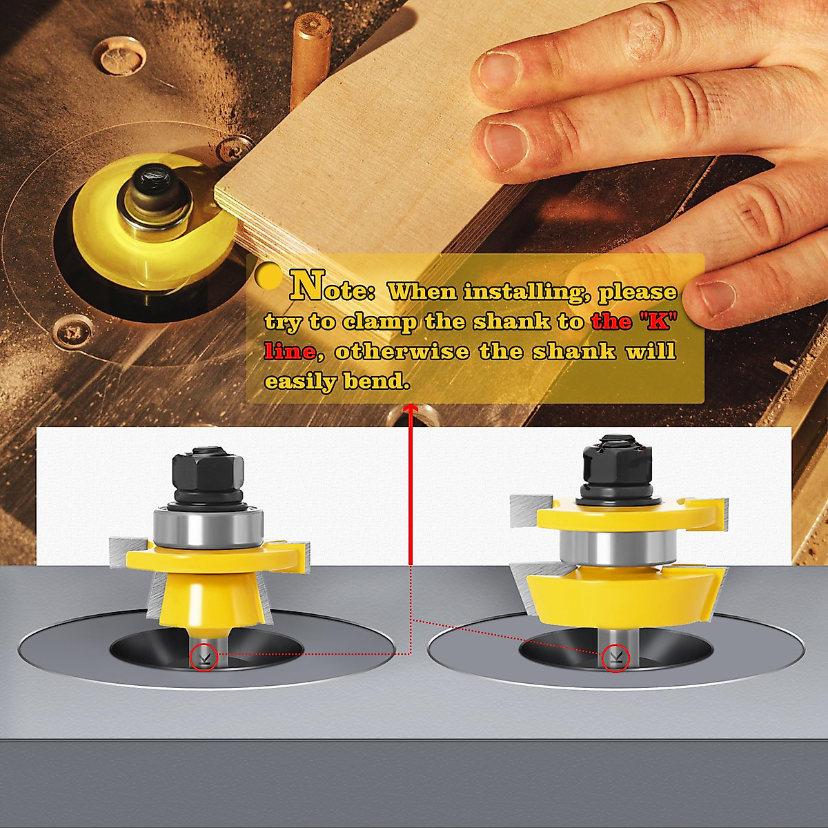 ASNOMY 2Pcs Shaker Rail and Stile Router Bits for Cabinet Door, 1/4 Inch Shank Woodworking Tongue and Groove Router Bit for Cabinet Door