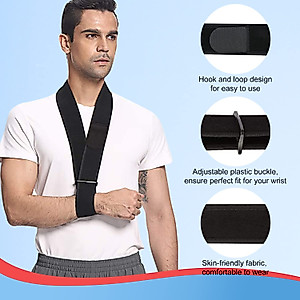 supregear Arm Sling, Adjustable Collar and Cuff Sling Immobilizer Lightweight Neck Support Simple Arm Sling Breathable Medical Shoulder Support for Men Women, One Size Fits All, Black