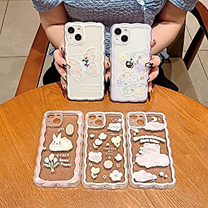 SZXYCZL Compatible with iPhone 13 Case Cute Cartoon Floral Strawberry Bear Design for Women Girls Aesthetic Kawaii Slim Soft TPU Transparent Cover for iPhone 13 6.1 inch-Yellow