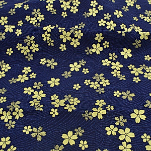 iNee Japanese Sakura Cherry Blossoms Waves Fat Quarters Quilting Fabric Bundles,18x22 inches, (Navy Blue)