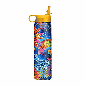 RainCaper 18/8 Stainless Steel Insulated Water Tumbler with Straw | 24oz, BPA-Free, Double Wall for Hot & Cold | Travel-Friendly, Cup Holder Ready (Laurel Burch Celestial Magic)